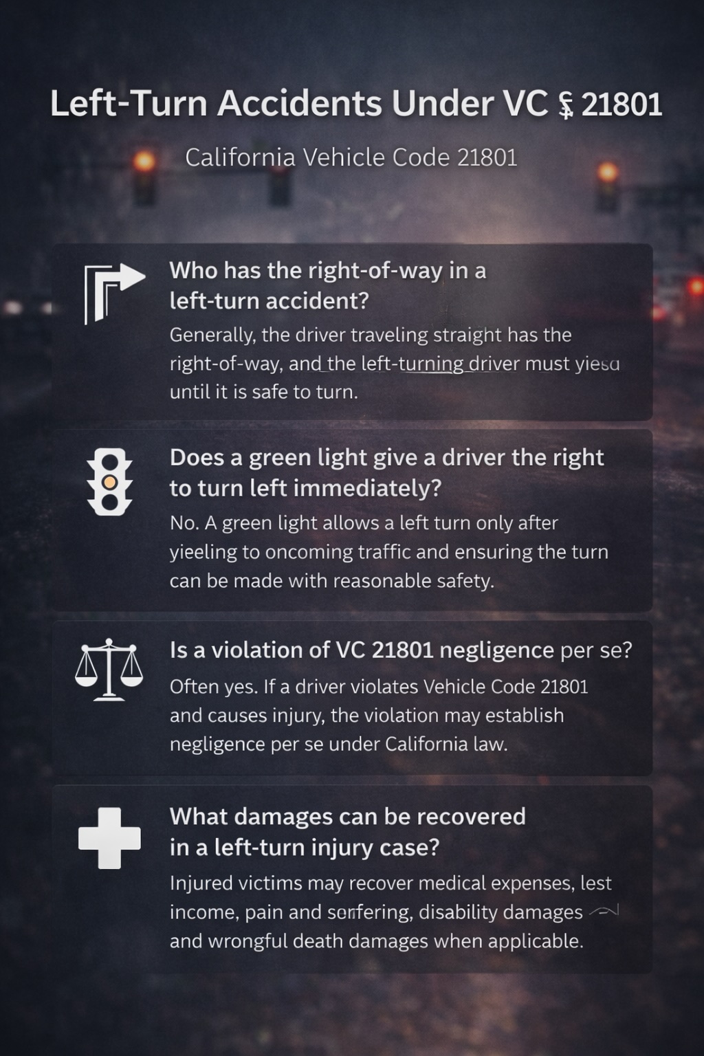 Vehicle Code 21801: Left Turns, Failure to Yield & Injury Liability ...